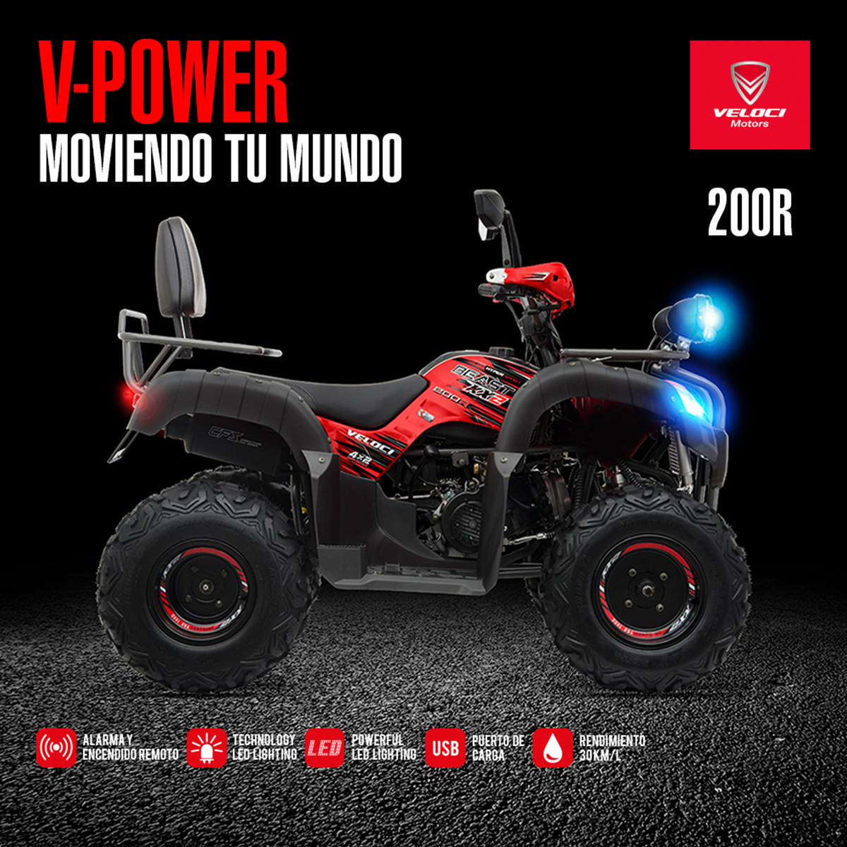 Moto Veloci Beast KX2 Hyper Sport 200CC Rojo 2021