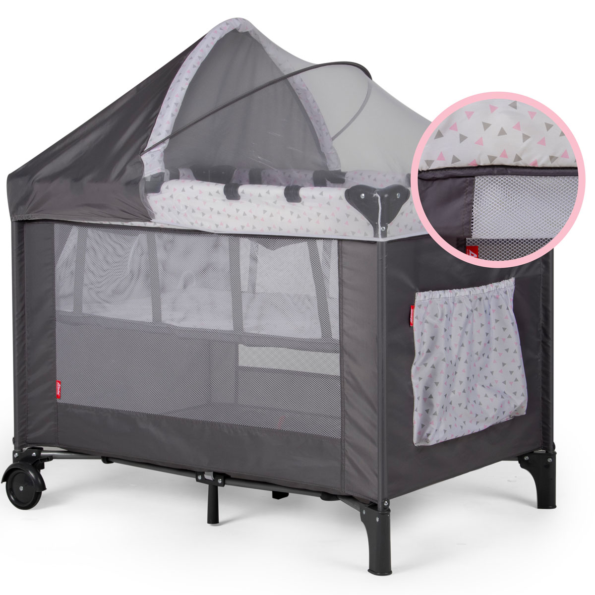 Cuna Corral Colecho D'bebé Love & Care Gris con Rosa.