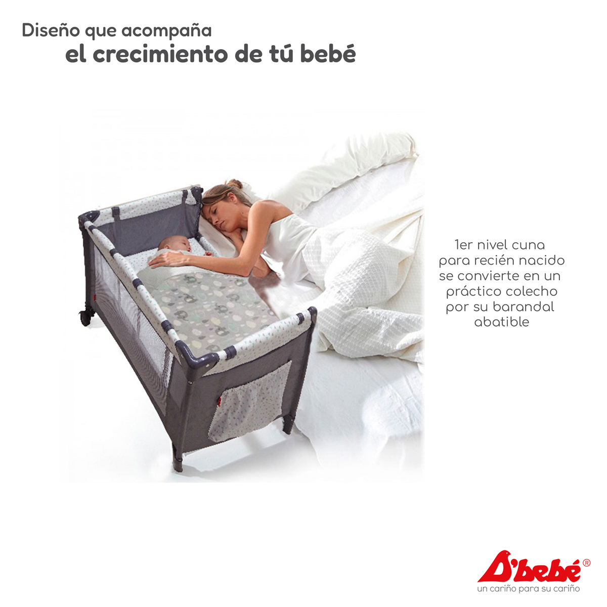 Cuna Corral Colecho D'bebé Love & Care Gris con Rosa.