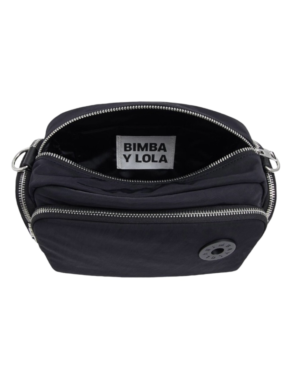 Bolsa Bimba y Lola de nylon mediana color negro con logo circular
