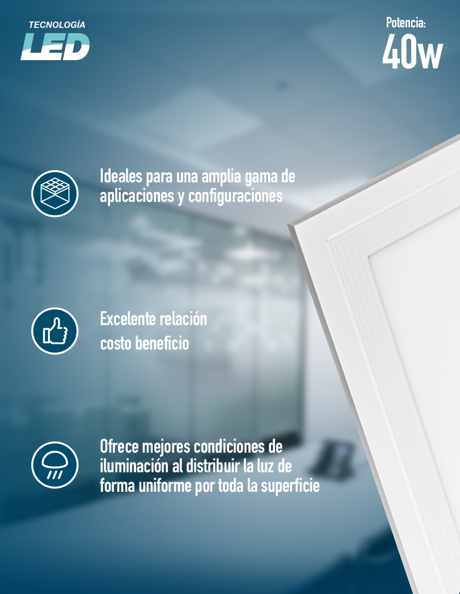 ICON Panel Led Backlit 40W Luz Fría 6500K 60 x 60 cm