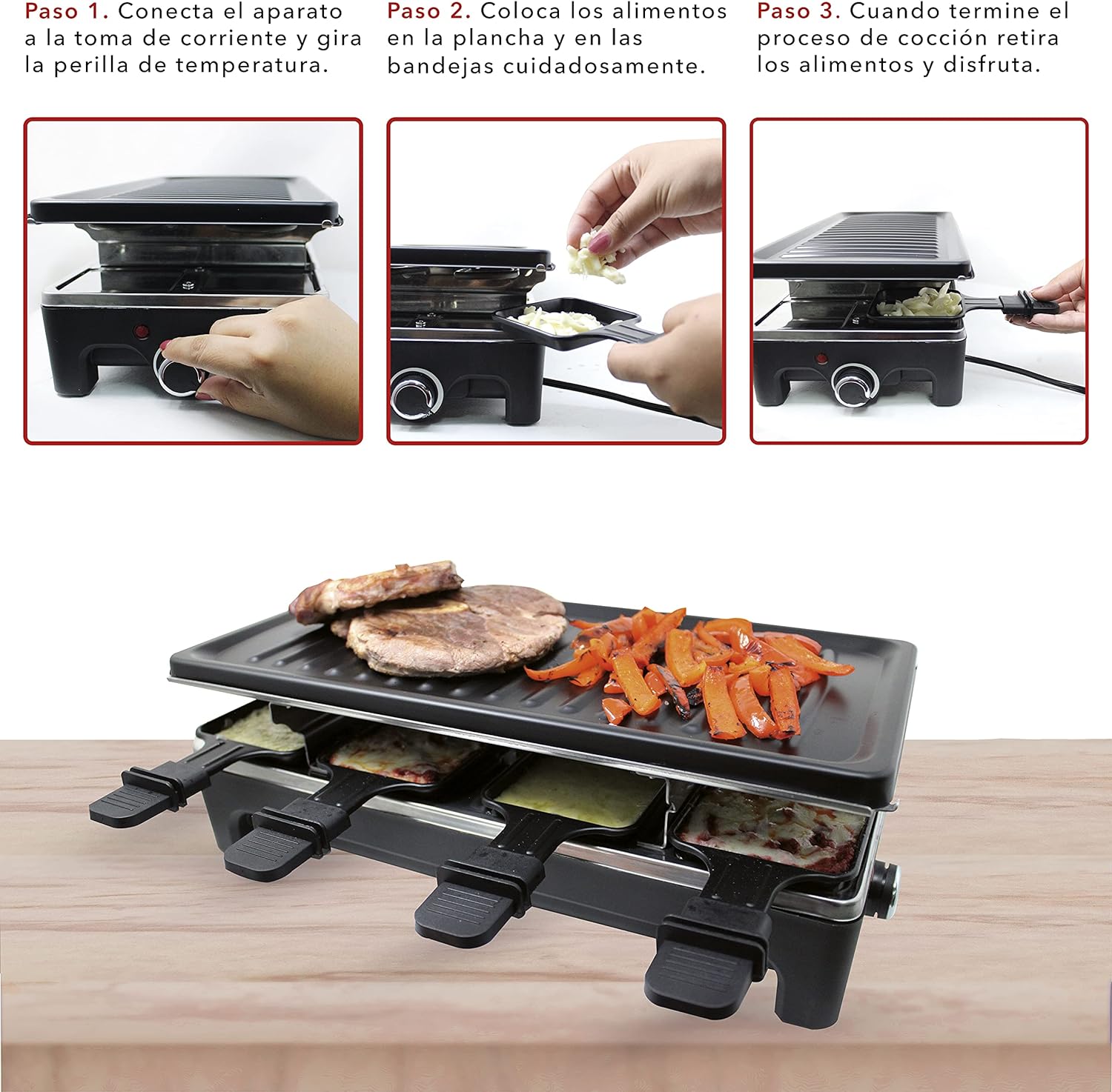 Parrilla eléctrica raclette antiadherente rca rc-47.