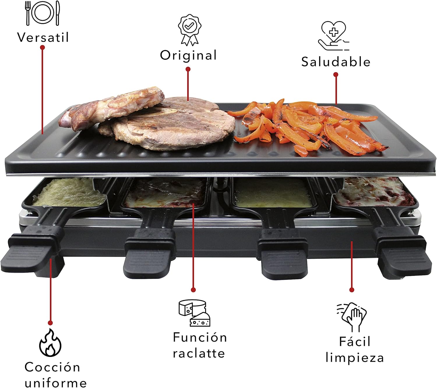 Parrilla eléctrica raclette antiadherente rca rc-47.