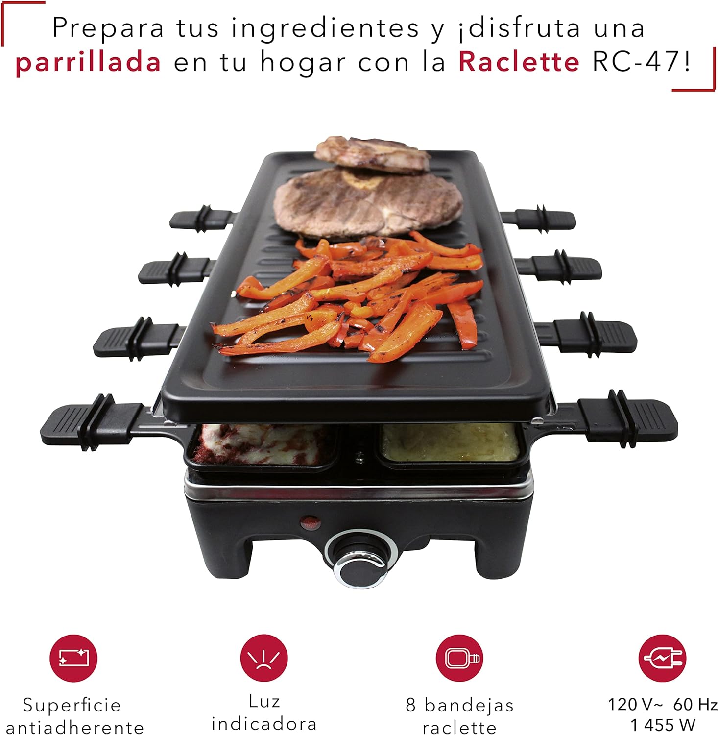 Parrilla eléctrica raclette antiadherente rca rc-47.