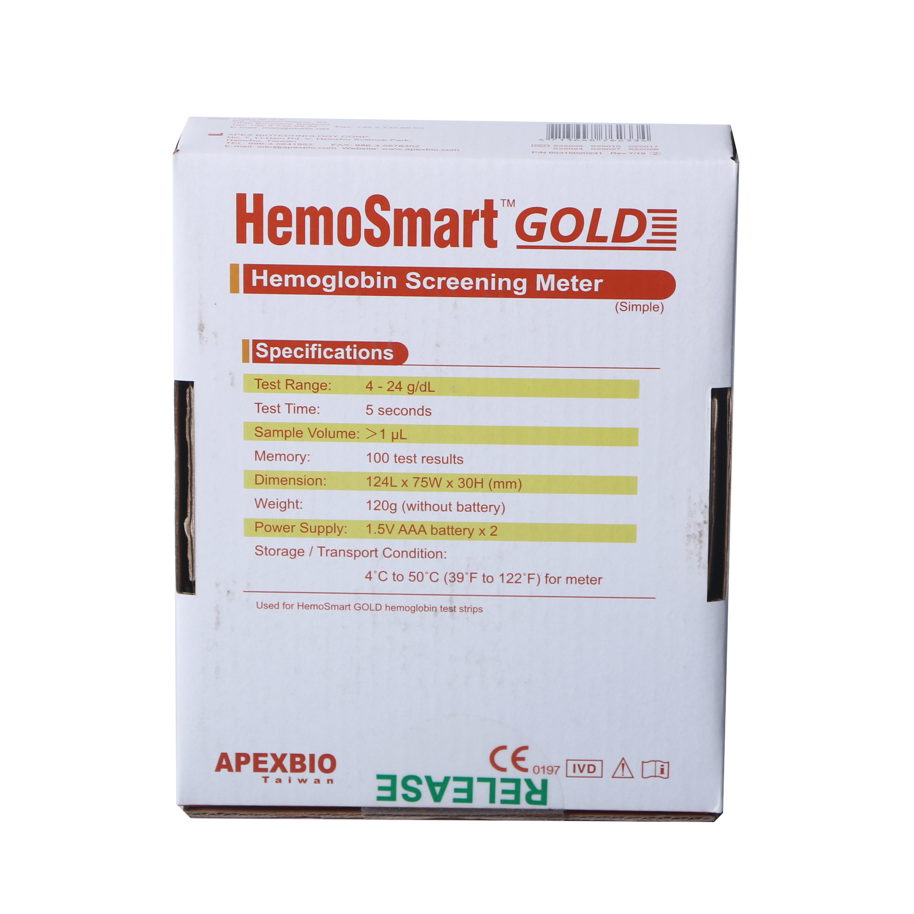 Medidor de Hemoglobina HemoSmart GOLD - APEXBIO.