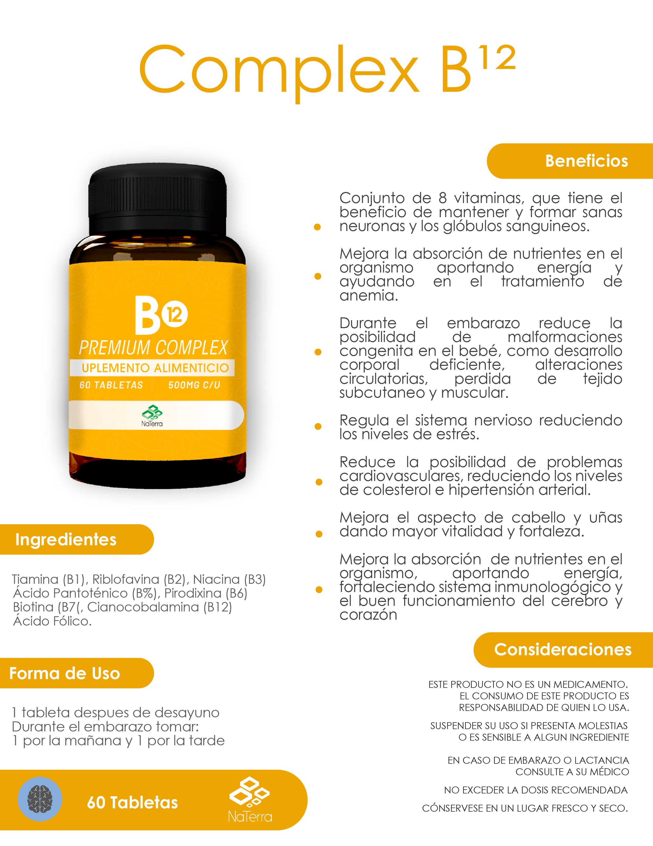 Complejo B Premium NaTerra 60 Tabletas