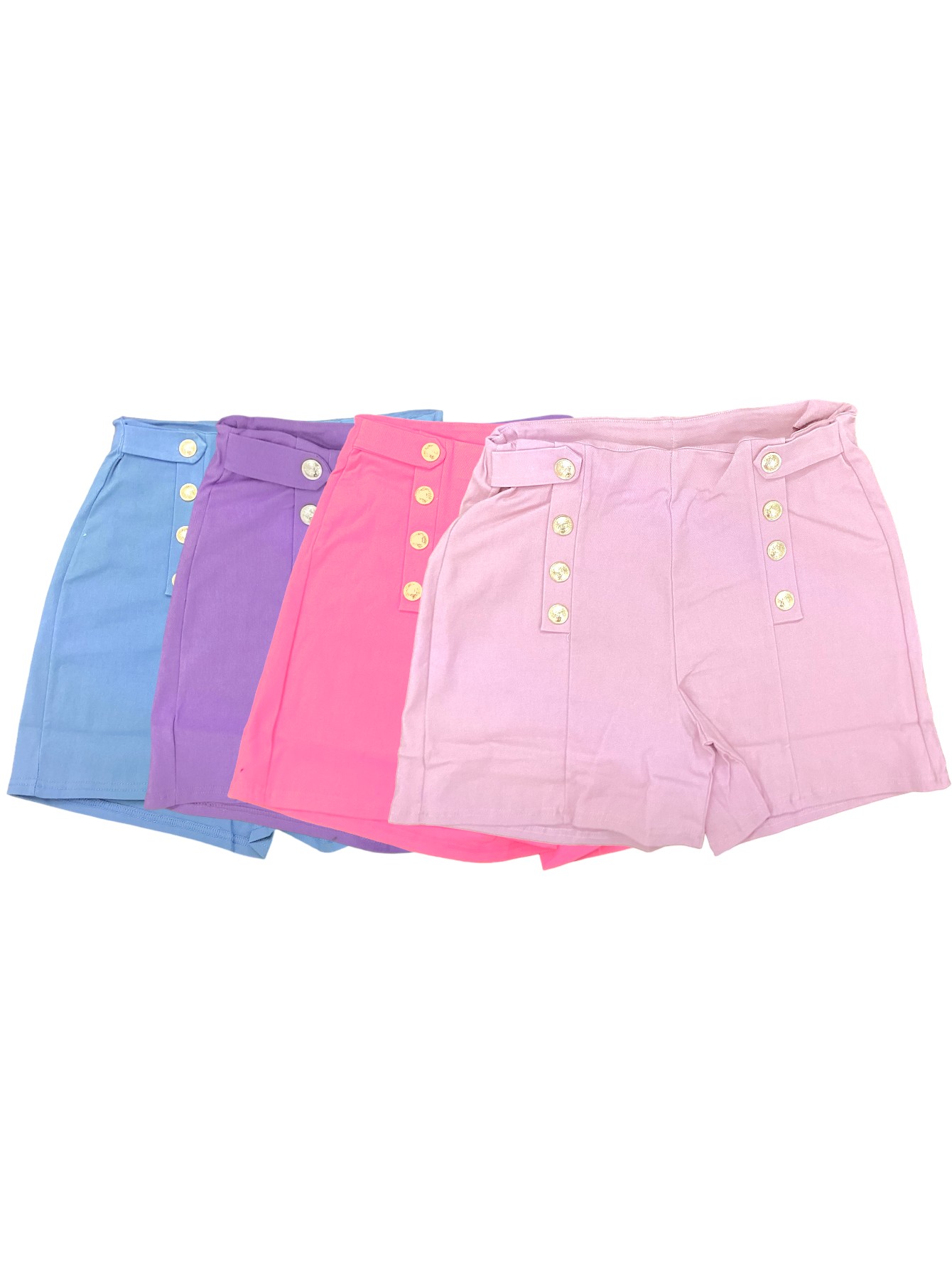 Short Elástico Con Botones Dorados Gabardina Largo/LILA.