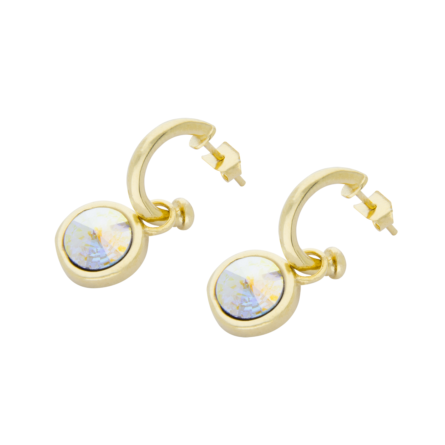 Arete Rivoli Baño de Oro 14K | Cristal Swarovski Tornasol.