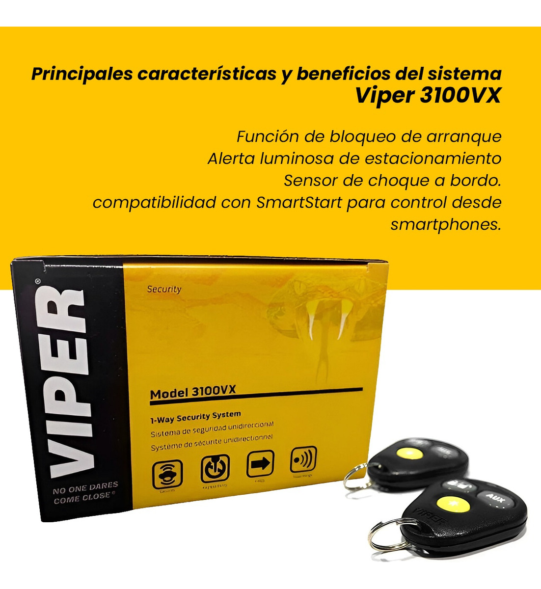 Alarma Viper De Seguridad Profesional 3100v 3 Botones 1 Vía.