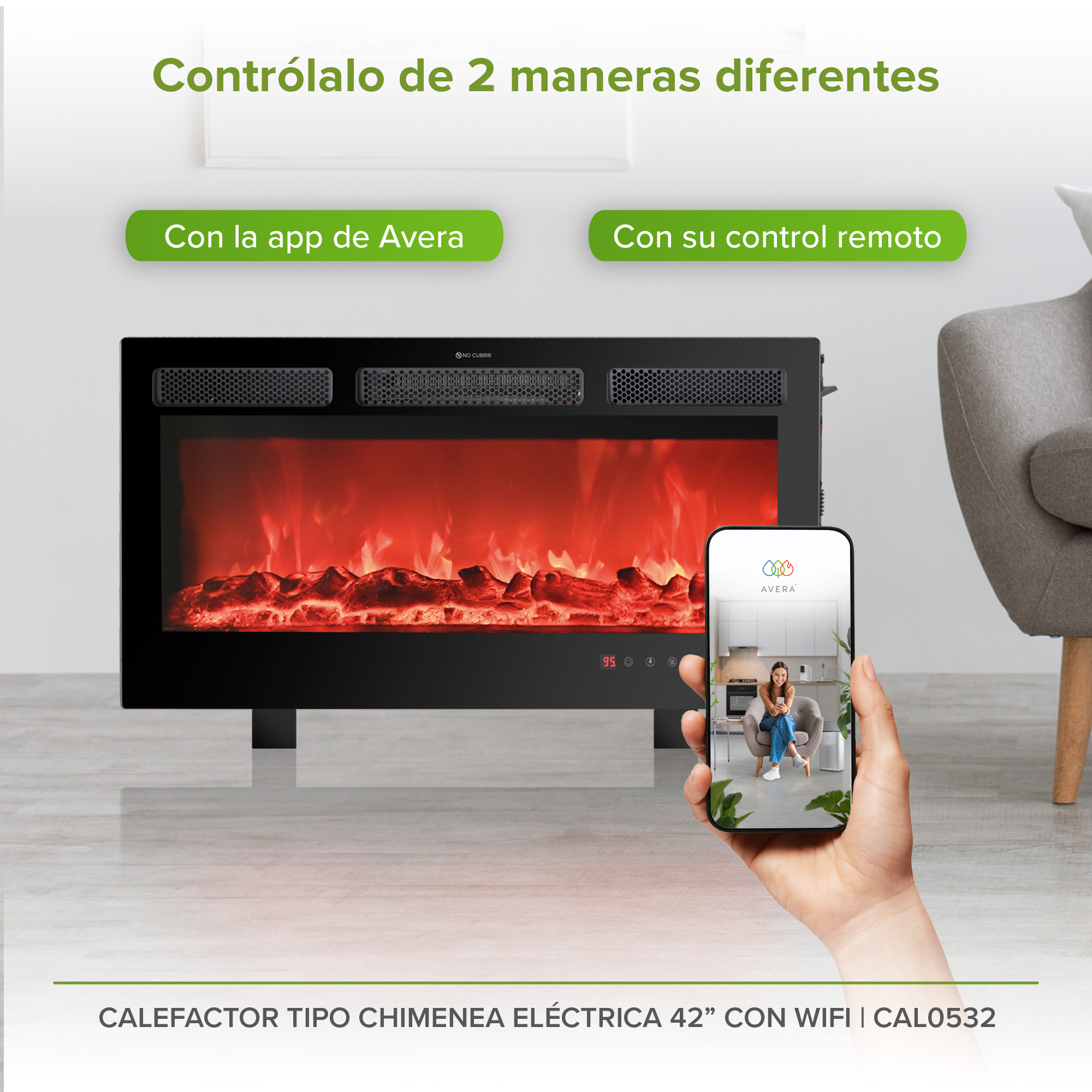 Calefactor de Aire Tipo Chimenea Con Wifi 32" Avera CAL0532