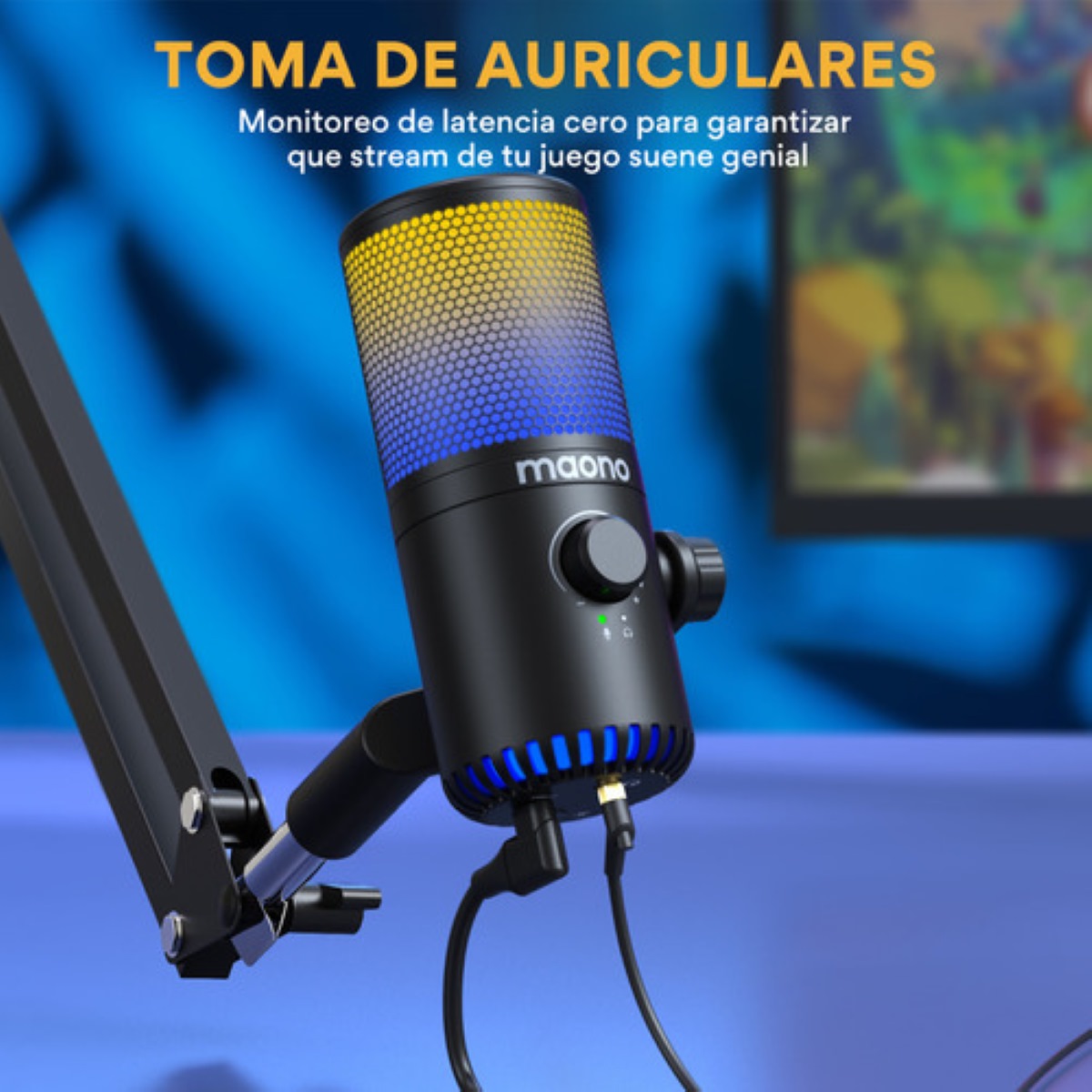 "Maono Micrófono Gamer Condensador Usb Podcast Pc Dm30 Rgb negro