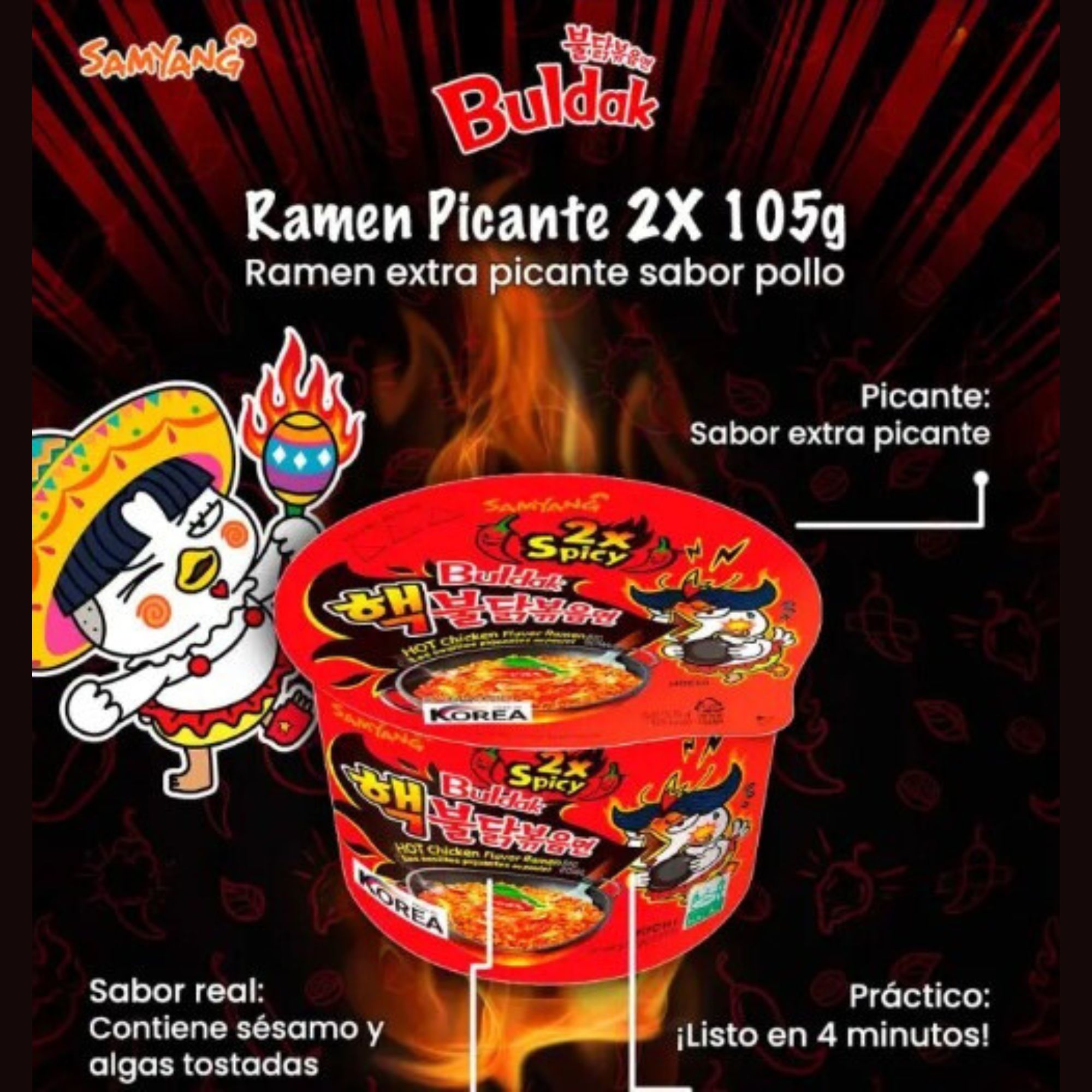 Sopa Instantánea Ramen Coreana Buldak Big Bowl Sabor Doble Picante de ...