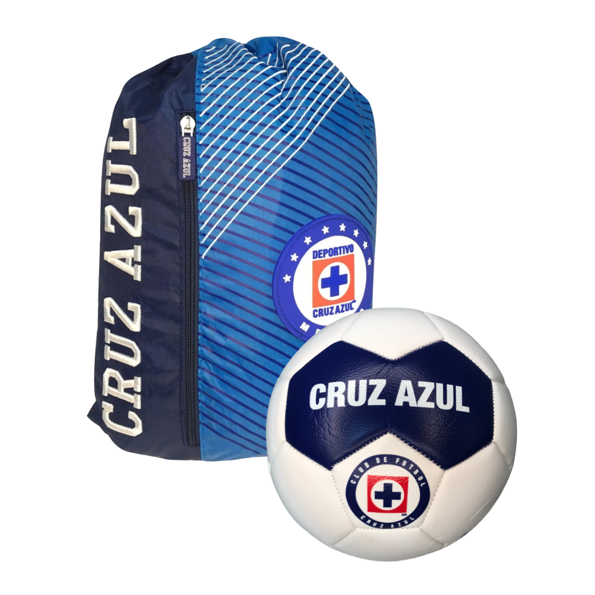 Kit Deportivo Club Cruz Azul con Morral y Balón del No. 05 Azul Claro Rayas