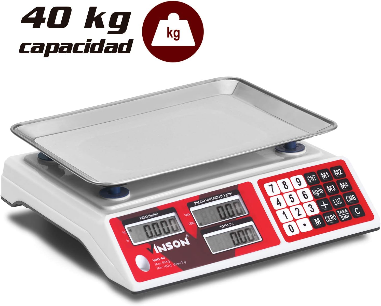 Báscula Digital Comercial, 40 kg / 5 g, Función TARA, Conteo de Piezas ...