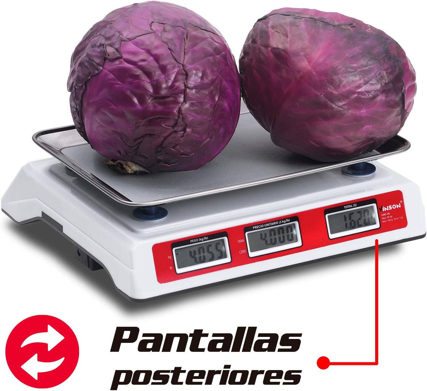 Báscula Digital Comercial, 40 kg / 5 g, Función TARA, Conteo de Piezas ...