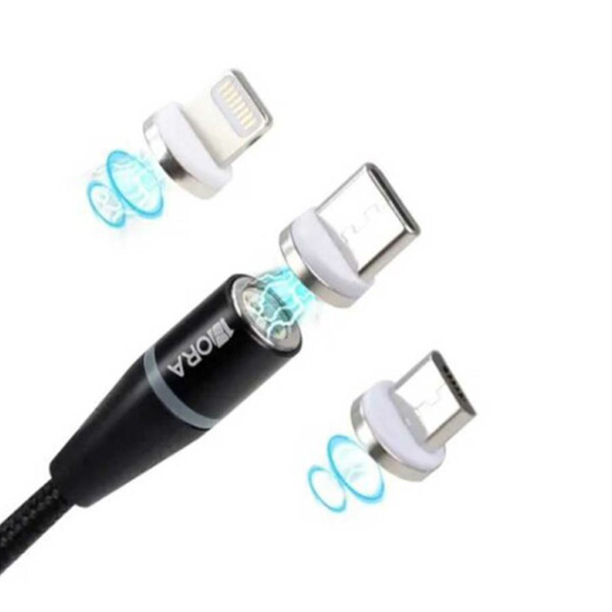 Cable Magnético Iman 3 en 1 V8 Tipo C Lightning Carga y Datos 1Hora Negro
