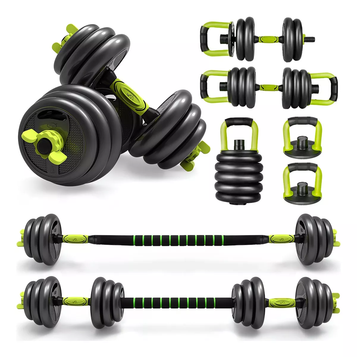 Kit Mancuerna Pesas Barra Ejercicio 5 En 1 Ajustables 15 Kg
