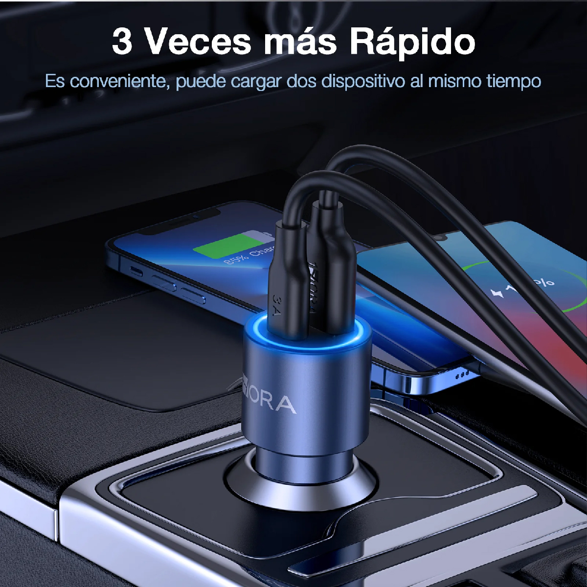 Cargador Automóvil Carga Turbo QC 3.0 Dual USB y Tipo C 1Hora.