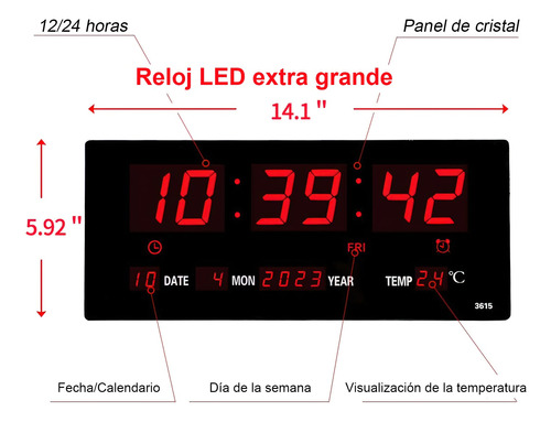 Reloj Digital De Pared Led Electronic Decoracion Pared 36 Cm.