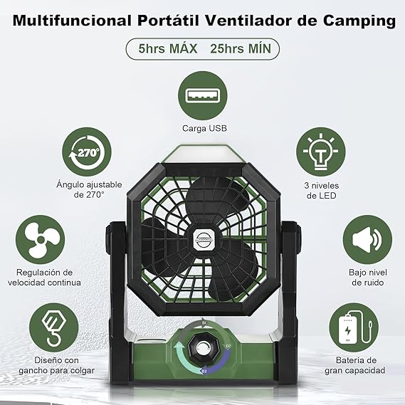 Ventilador Portatil Recargable, Abanico Portatil Recargable Camping ...