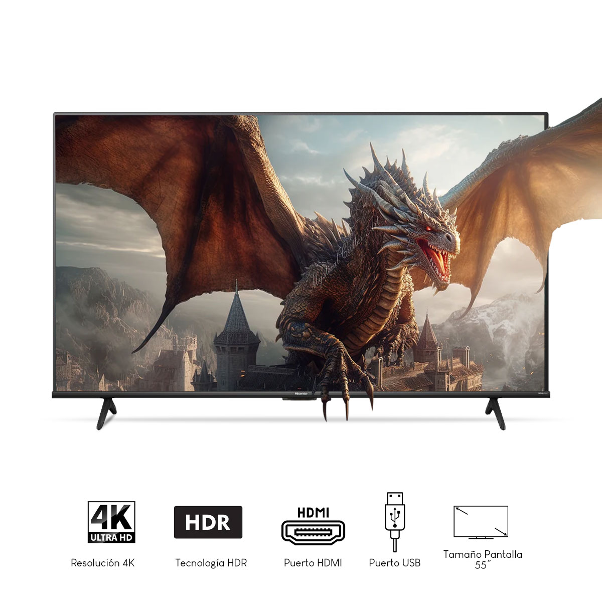 Pantalla Hisense A6KV 55Pulg 4K Led Plana Smart TV Vidaa Black 55A6KV