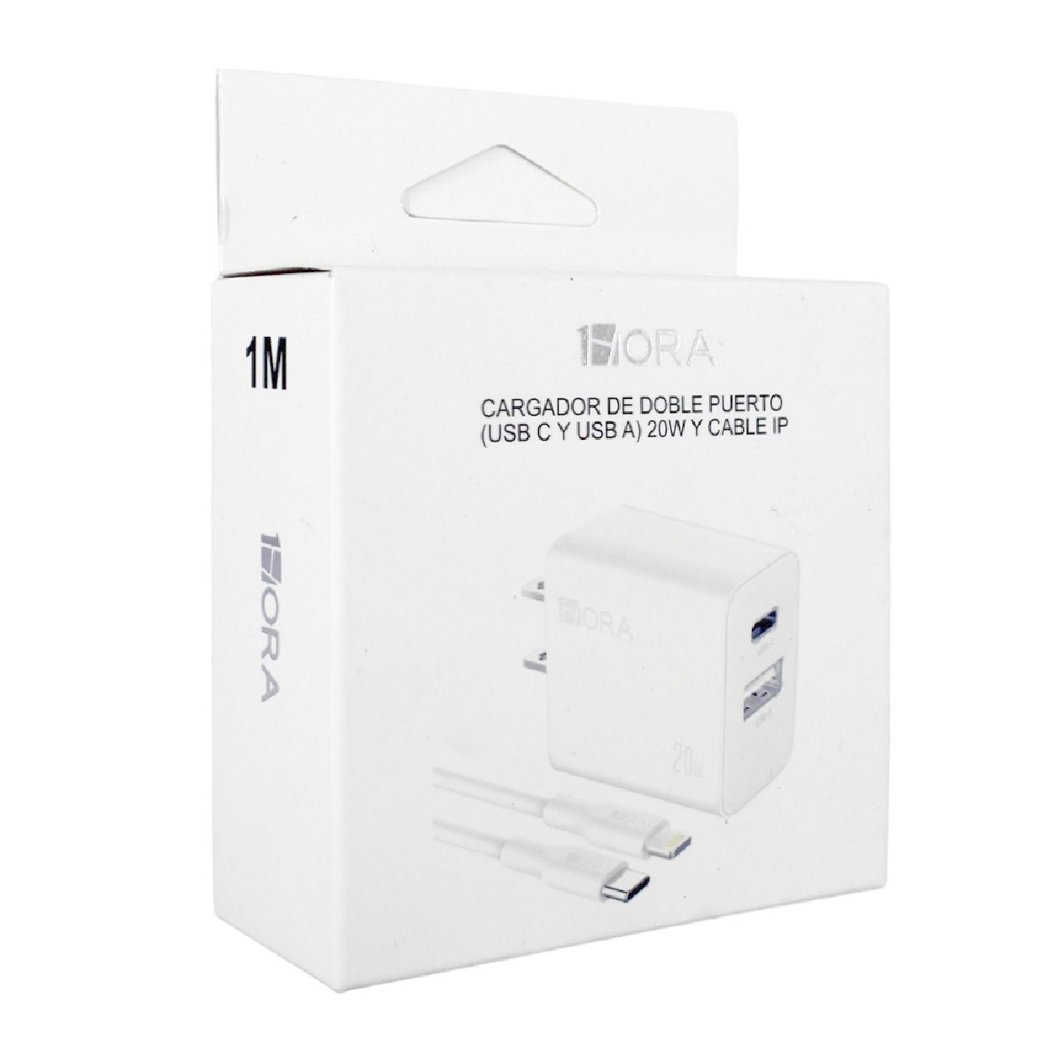 Cargador Dual USB y Tipo C 20W Cable Carga y Datos Tipo C Lightning IP 1m.