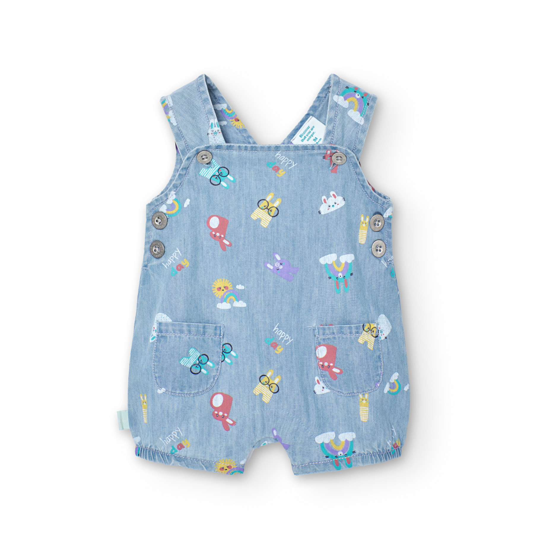 Overol Denim Con Estampado Conejitos Para Bebé BOBOLI
