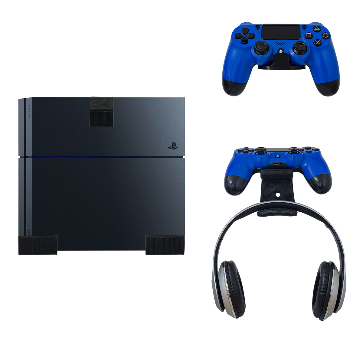 Base Soporte Consola Ps4 Fat + 2 Base Control Y 1 Audífonos