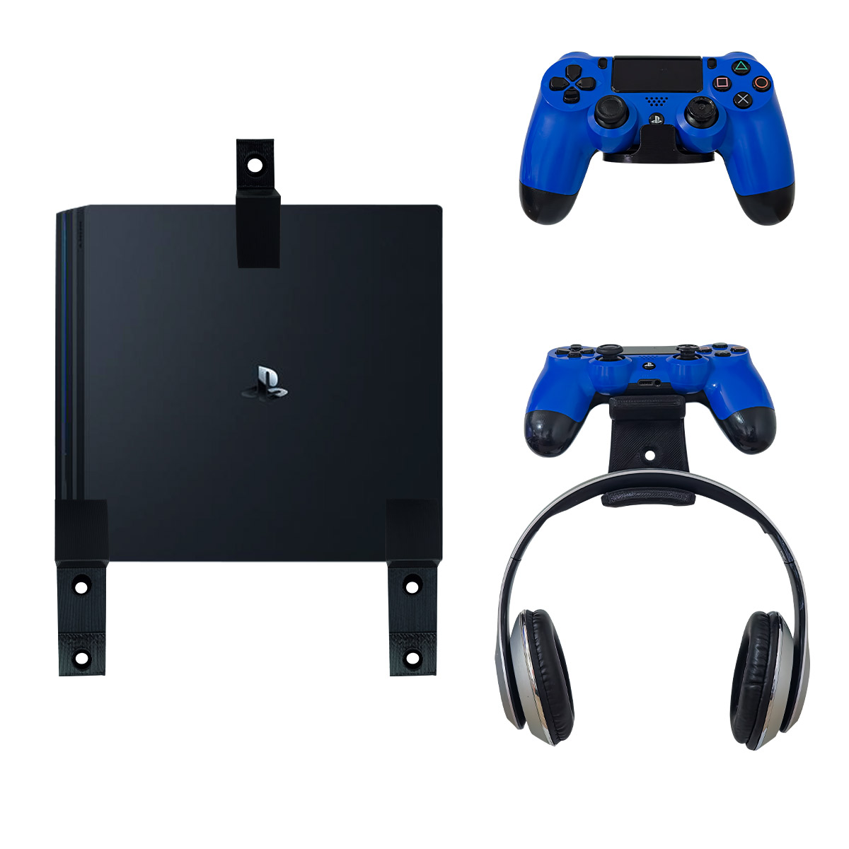 Base Soporte Consola Ps4 Pro + 2 Base Control Y 1 Audífonos
