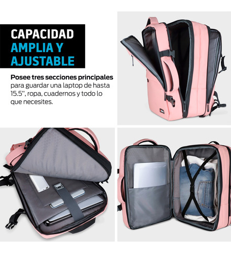 Mochila Para Laptop Antirrobo Grande 3 Divisiones Redlemon Color Rosa