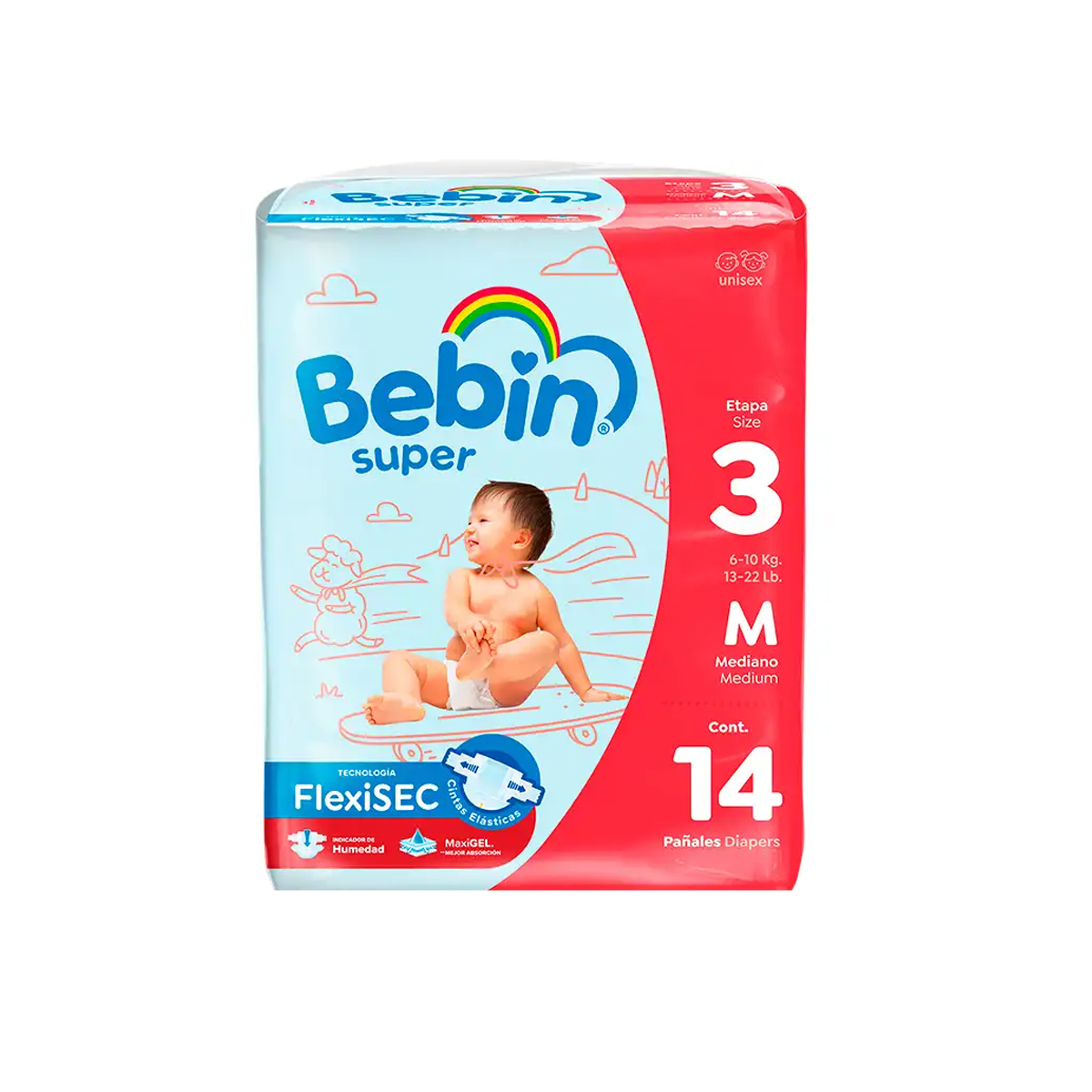 Pañal Bebin Súper Mediano 14 Pz.