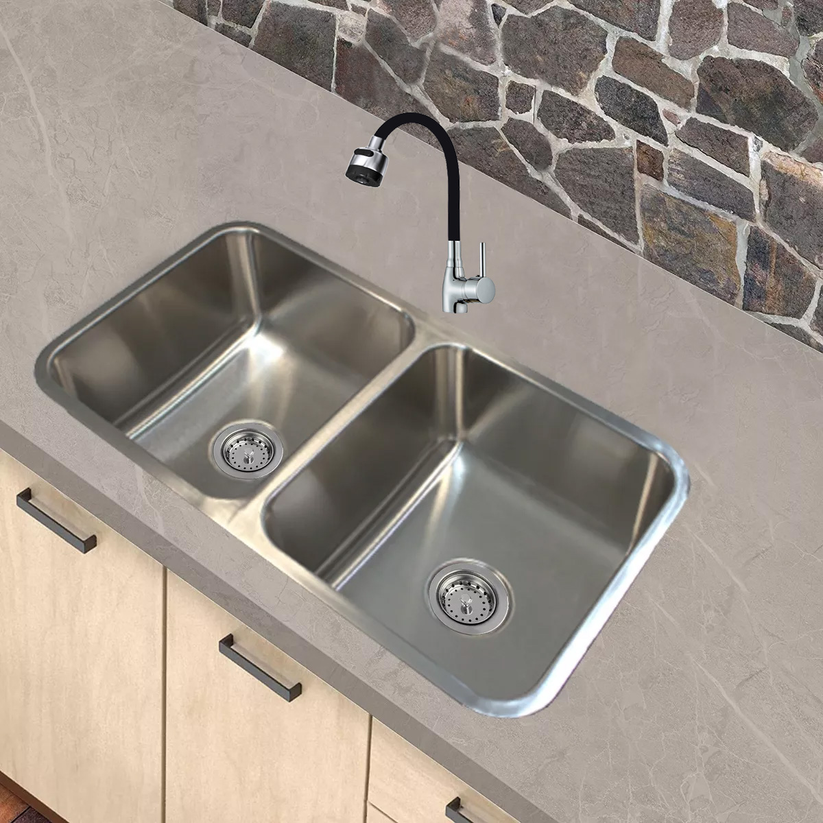 Tarja Doble En Acero. Inox. Incluye Mezcladora Monomando Y kit de ...