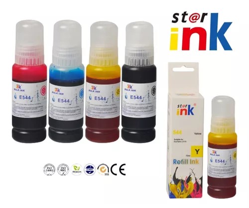 KIT de 4 Tintas Epson T544 Compatibles 70ml C/U Negro / Magenta / Cyan / Aamarilla Star Ink ...