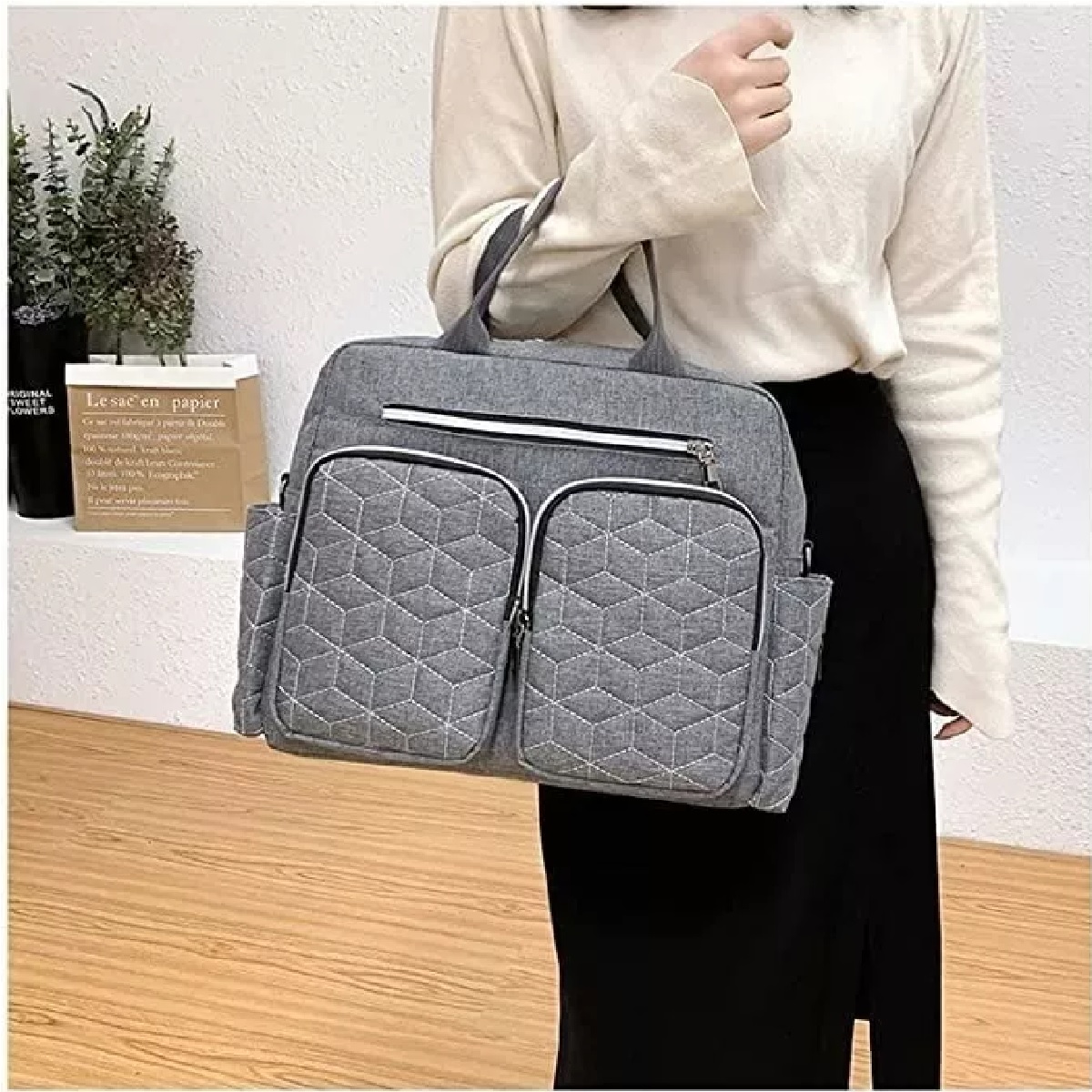 Pañalera Multifuncional Mochila Moderna Para Viaje Y Mamá Gris.
