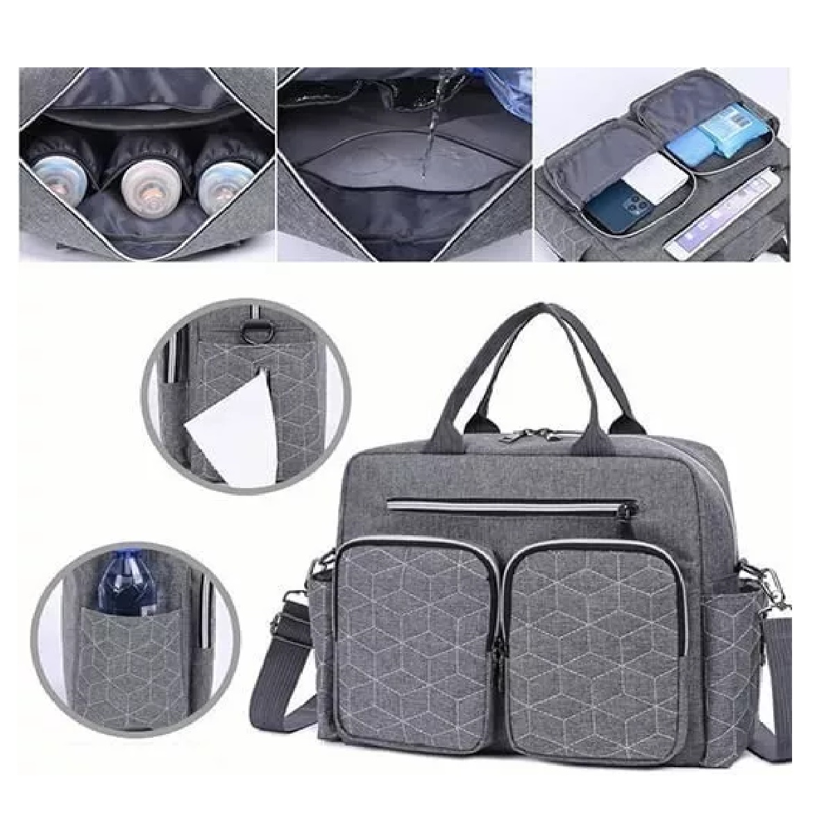 Pañalera Multifuncional Mochila Moderna Para Viaje Y Mamá Gris.