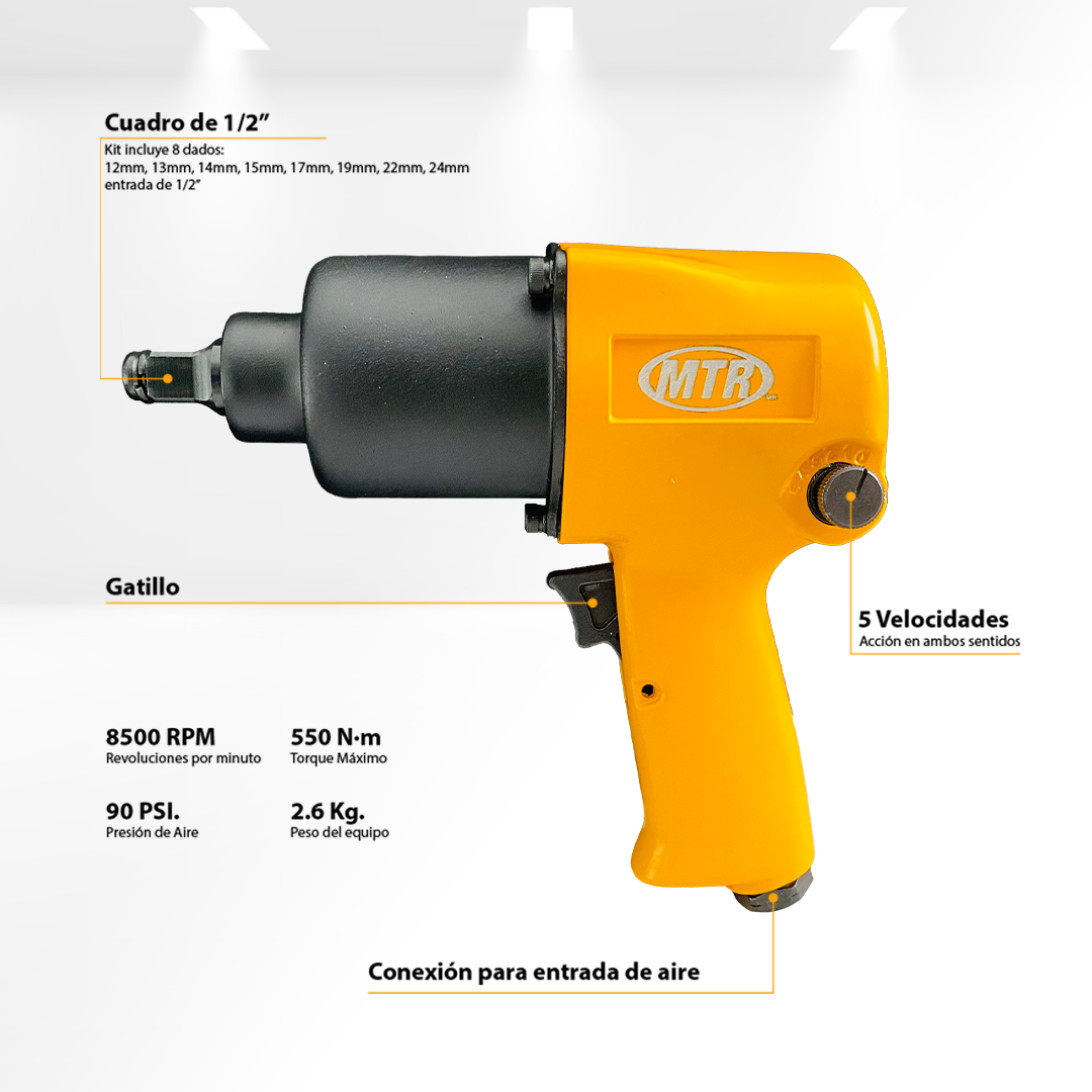 LLAVE NEUMÁTICA DE IMPACTO 1/2" MTR.