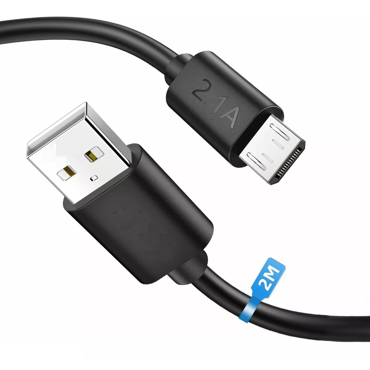 Cable usb 2mts V8 Microusb Android Datos Carga Rápida Negro
