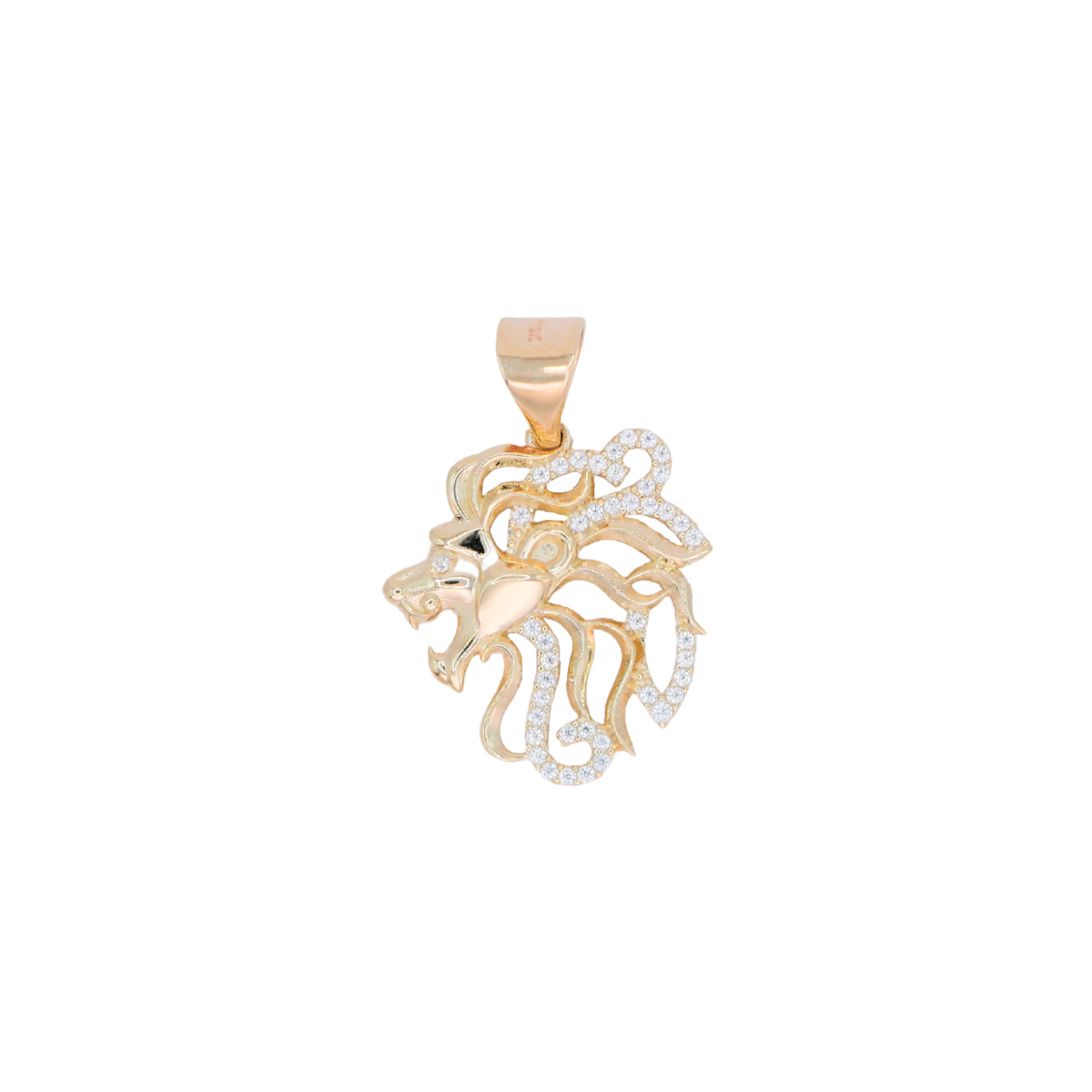 Dije León oro 10k silueta con piedra zirconia.