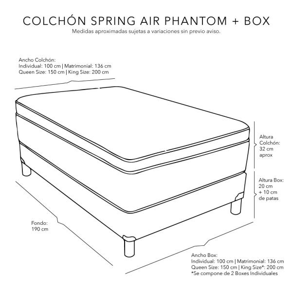 Colchon King Size Spring Air Phantom Con Box Negro y Sabanas Softy
