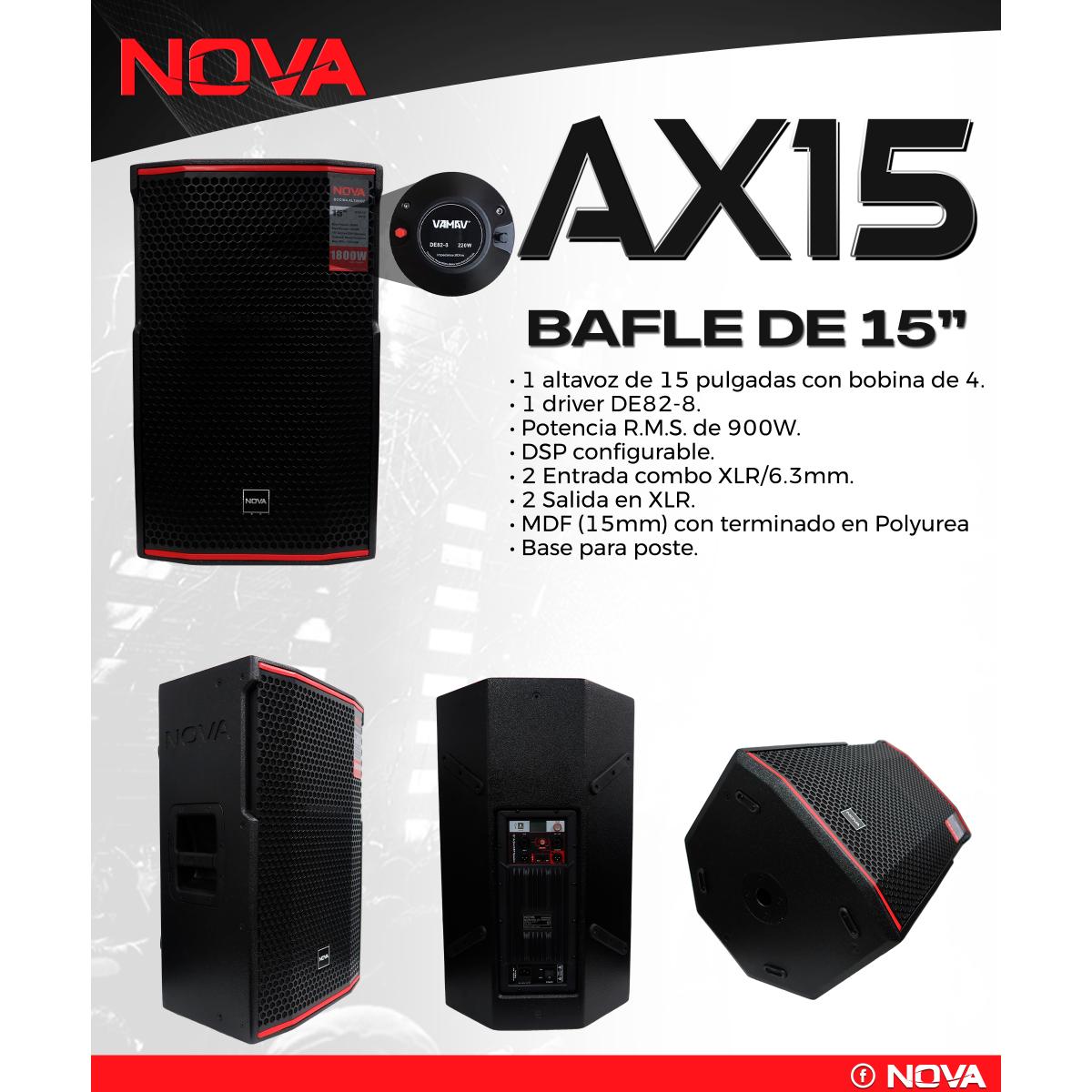 Bafle Amplificado NOVA AX15 15 Pulgadas 900w Rms Color Negro.