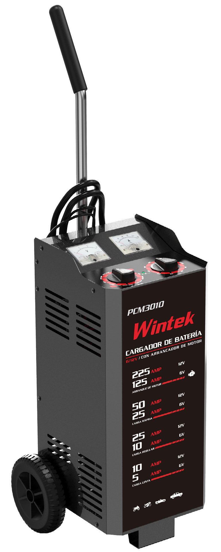 CARGADOR MOVIL DE BATERIAS 6/12V CON ARRANCADOR DE MOTOR WINTEK.