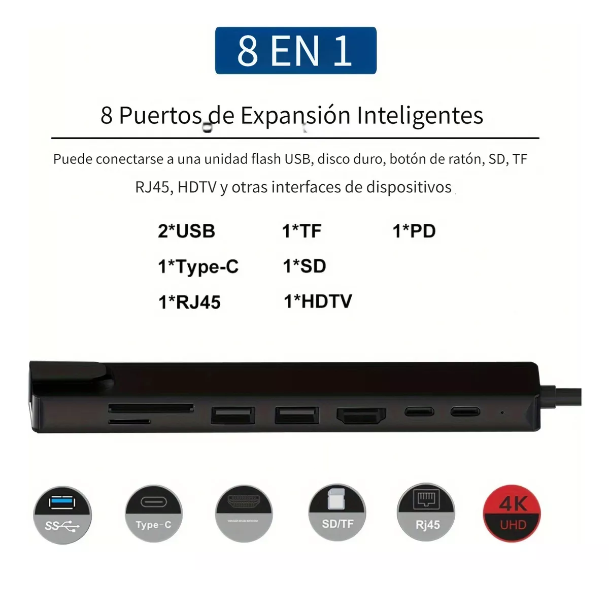 Adaptador Multipuerto Hub Usb-c Con Ethernet 8 En 1 Usb.