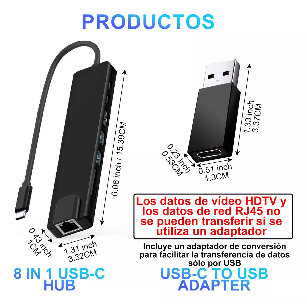 Adaptador Multipuerto Hub Usb-c Con Ethernet 8 En 1 Usb.