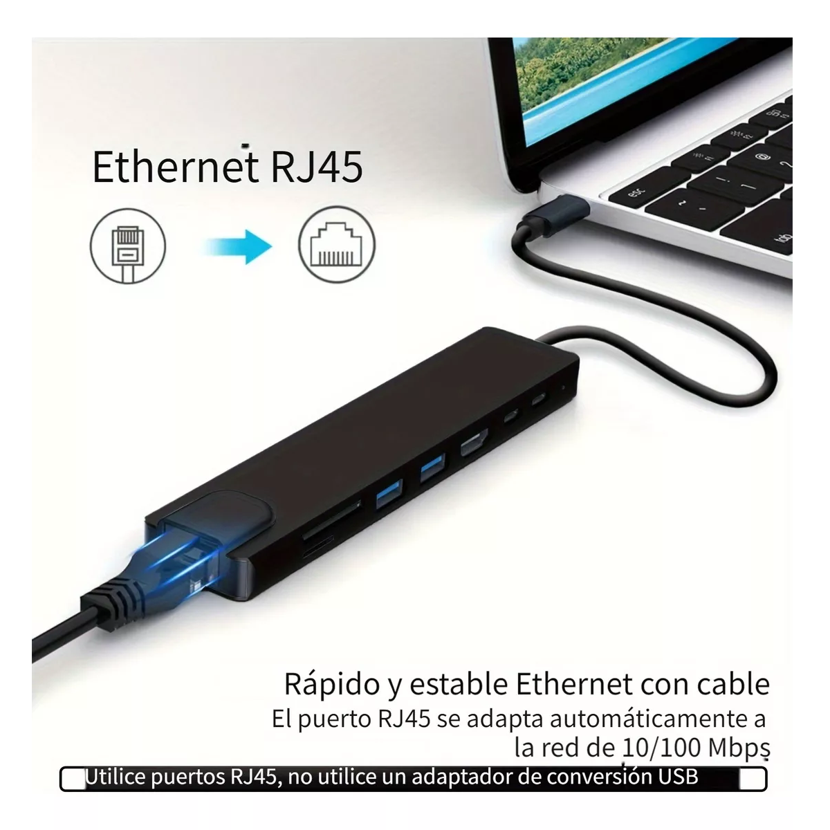 Adaptador Multipuerto Hub Usb C Con Ethernet 8 En 1 Usb