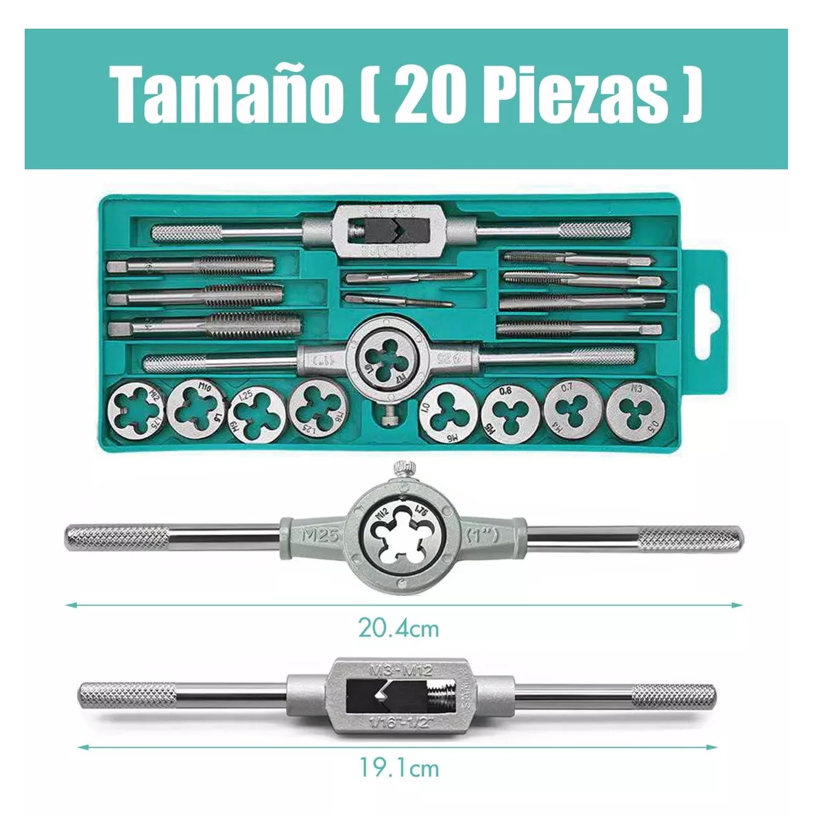 Kit De 20 Machuelos Con Maneral Broca Tipo Matraca Ajustable verde