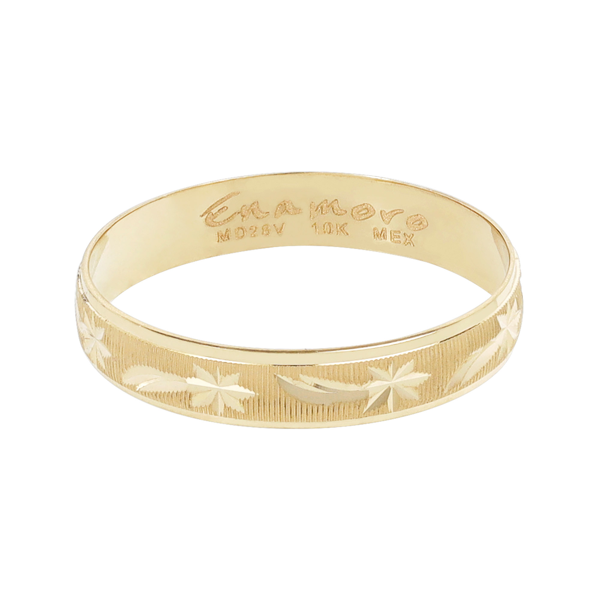 Argolla de matrimonio de oro sólido 10k 4mm Estrella Media Caña Diamantado.