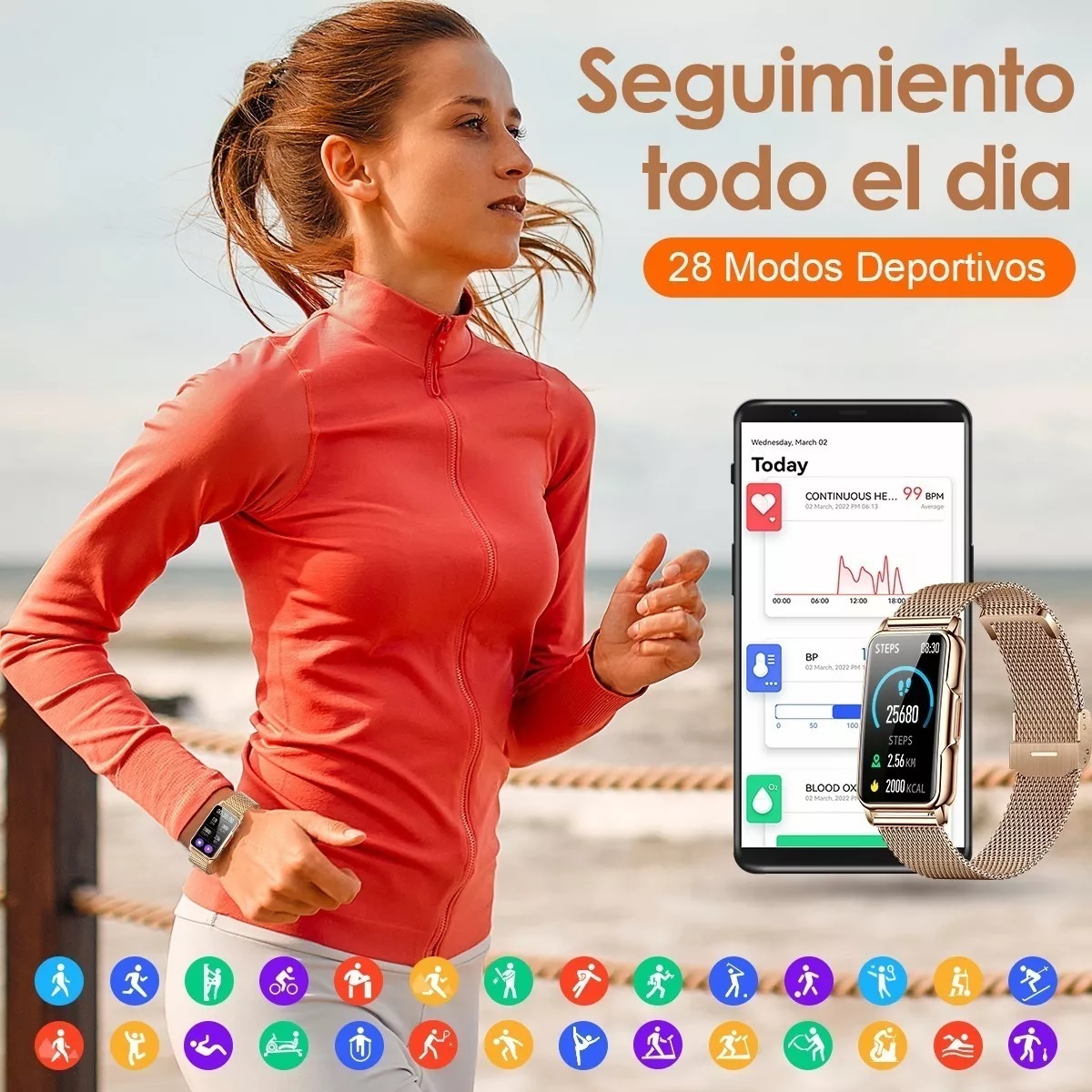 Reloj Inteligente Smartwatch Para Mujer Bluetooth Dorado.