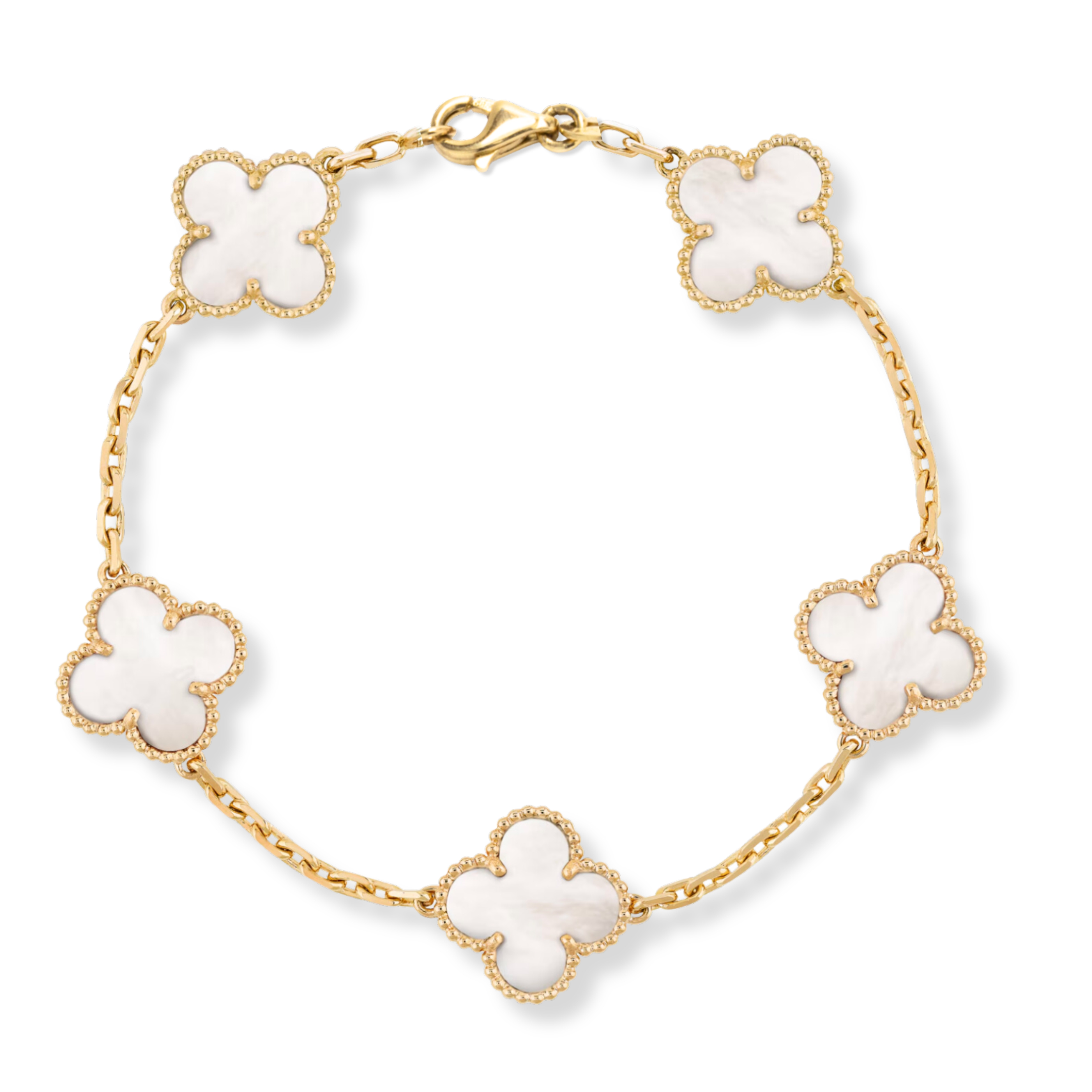 Pulsera Trébol Blanca Oro Turco 10 Kilates. Oro Fino Joyería..