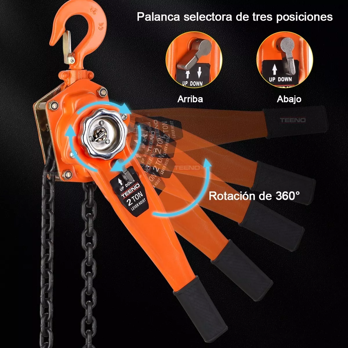 Polipasto De Palanca Para 2 Toneladas 3 Metros Mango Con Gom.