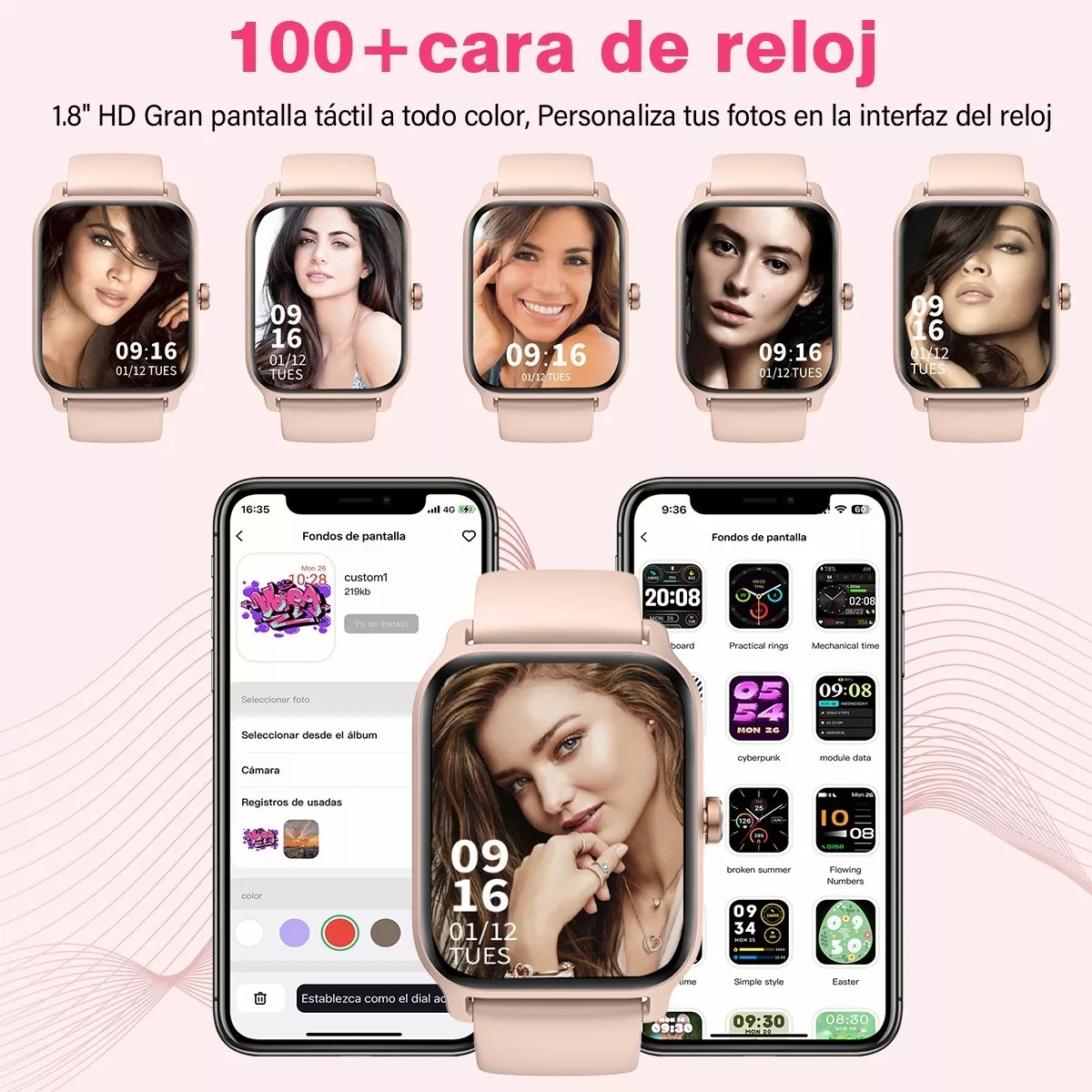 Smartwatch 1.8'' Reloj Inteligente Bluetooth Llamada Alexa rosa